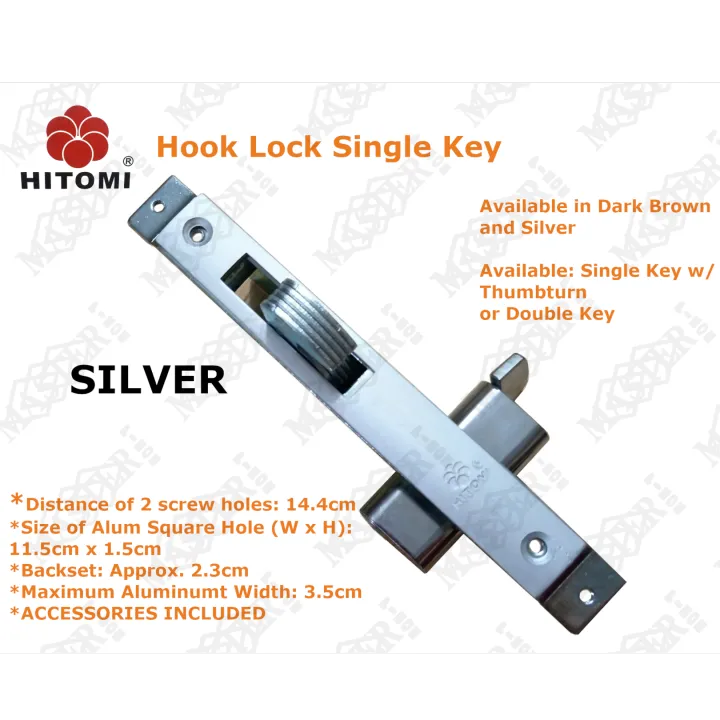 (SILVER) Aluminum Screen Door Lock Single Key HOOK LOCK for Sliding or ...