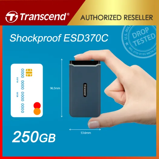 Transcend 250GB ESD370C Shockproof External Portable SSD Type-C (USB 3. ...