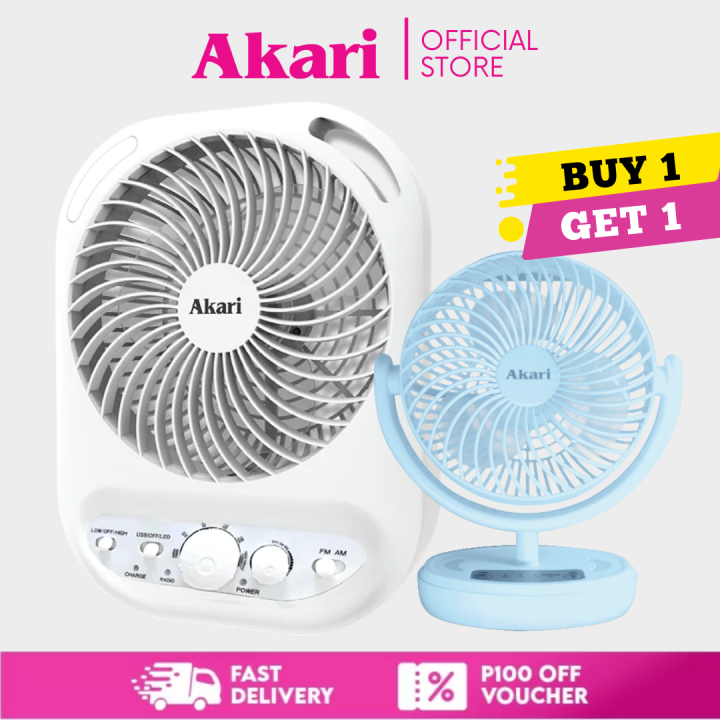 Akari 6-inch LED Radio Box Fan (ARBF-5511R) + Akari 6-Inch Rechargeable Fan (ARF-606) | Lazada PH