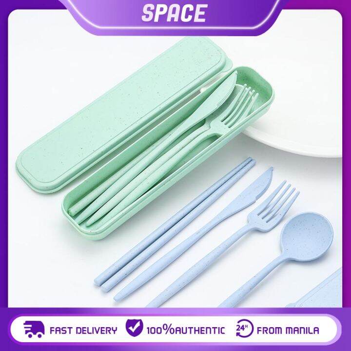 4Pcs/Set Wheat Straw Cutlery Set Portable Utensils Sets with Box ...