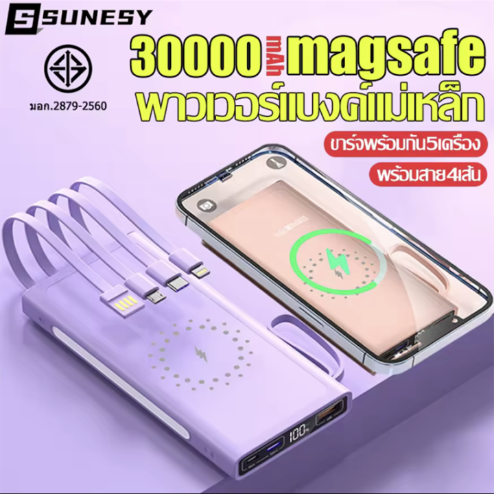 【ขายขาดทุนไม่ได้เงิน】SUNESY พาวเวอร์แบงค์ แบตสำรอง 30000mAh พร้อมสาย4 ...