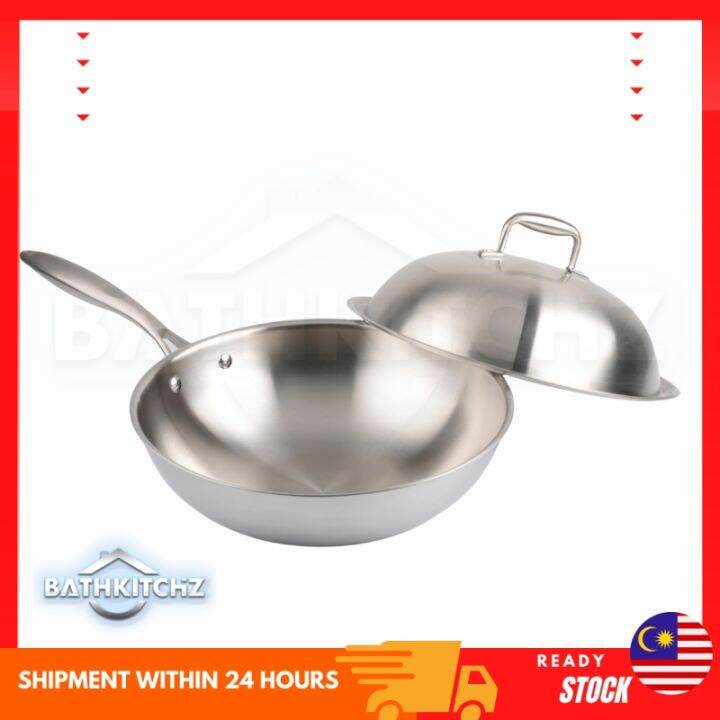 BATHKITCHZ Fully SUS 304 Wok 32/34cm Woks Kitchenware Solid 304 ...