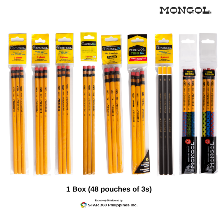 Mongol Pencil (Regular, Trio, XL, 2B, Wraps) (48 Pouches of 3's ...