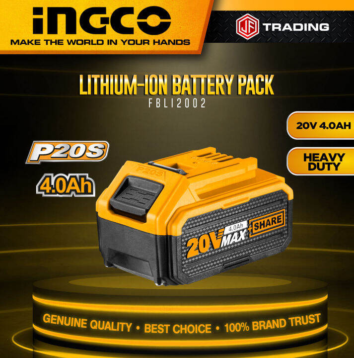 INGCO Lithium-Ion Battery Pack 20V 4.0Ah FBLI2002 | Lazada PH