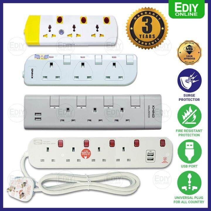 SIRIM TRAILING EXTENSION SOCKET POWER STRIP PLUG HOLDER OUTLET MULTIPLE ...