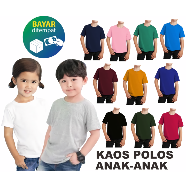 Kaos Anak POLOS Usia 2-16 Tahun Unisex Cowok Cewek Baju Oblong Anak Pakaian Anak Laki Laki ...