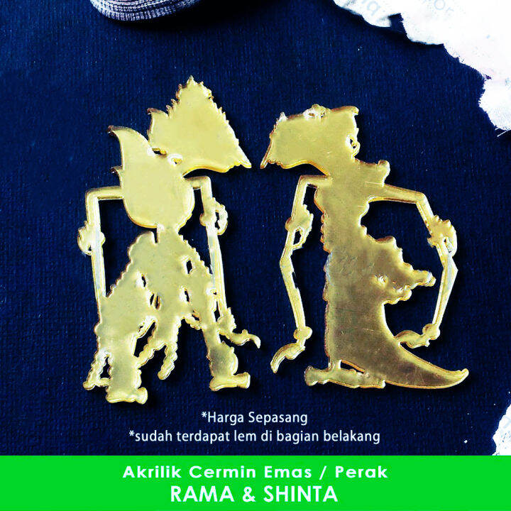 Wayang Rama & Shinta t.8 / 10 / 12 / 15 cm Akrilik Cermin Emas / Perak ...