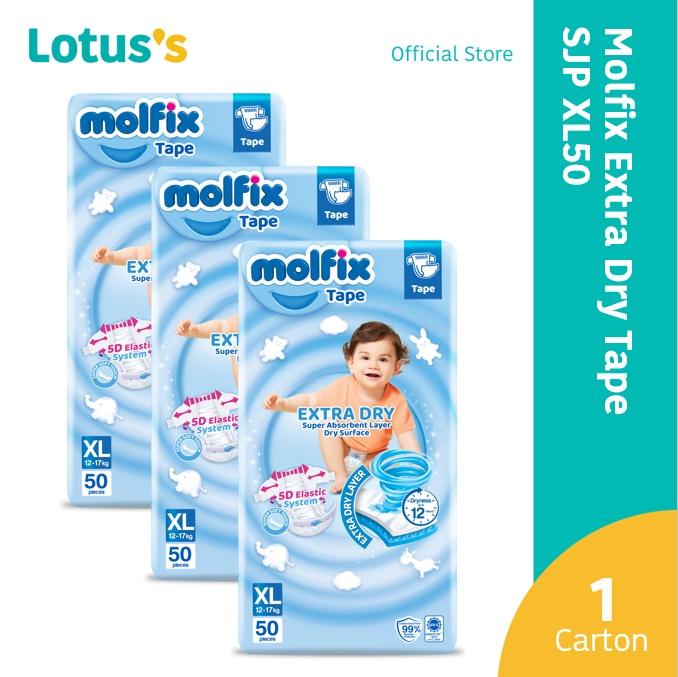 Molfix Extra Dry Tape SJP XL50pcs Jumbo Pack x3 Packs (1 Carton) | Lazada