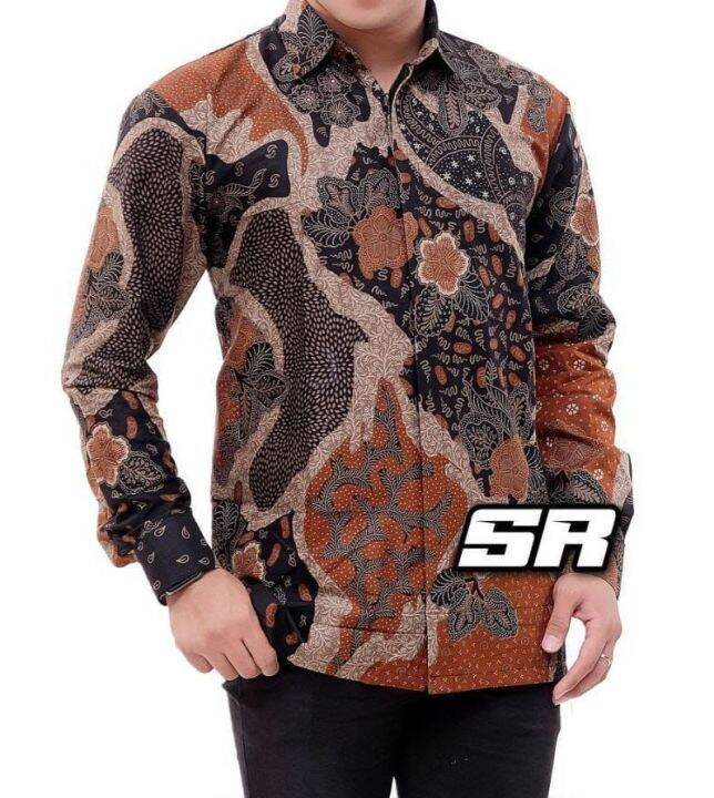 KEMEJA BATIK OREN MOTIF PULAW UKURAN M L XL XXL | Lazada Indonesia