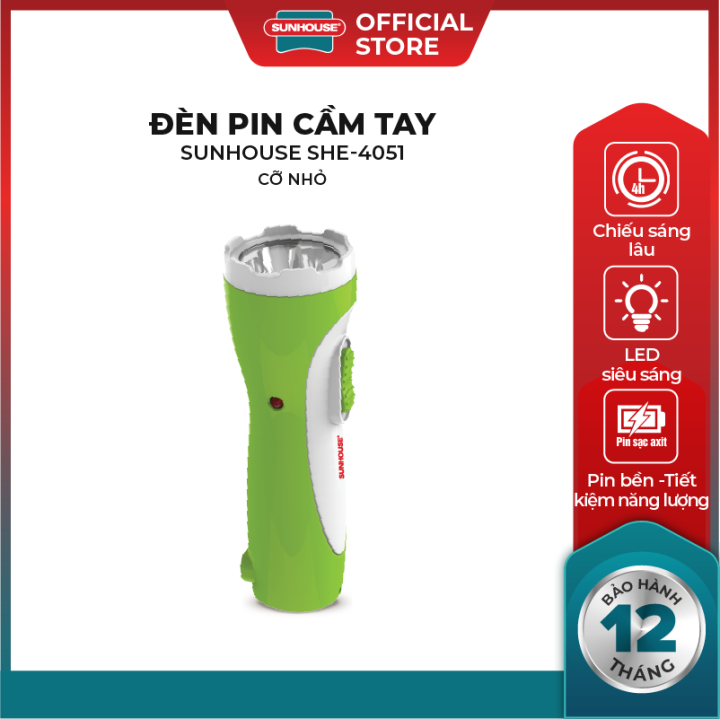 Đèn pin tay cầm SUNHOUSE SHE-4051 cỡ nhỏ, trắng xanh lá | Lazada.vn