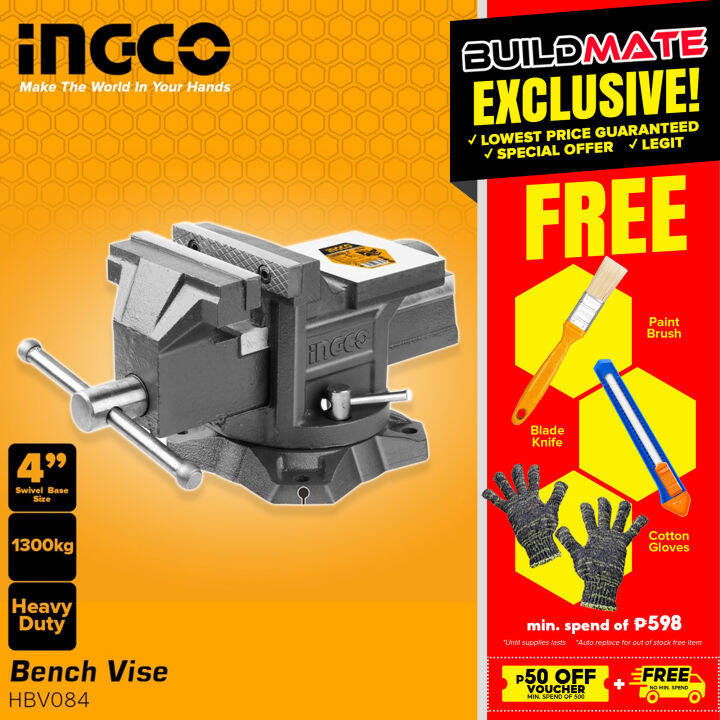 INGCO Bench Vise 4" with Anvil HBV084 •BUILDMATE•IHT | Lazada PH