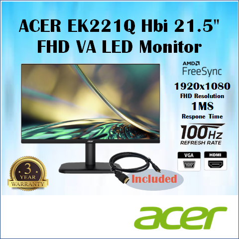 ACER EK221Q Hbi 21.5" FLAT FULL HD 1920x1080 100Hz 1ms VA LED MONITOR ...