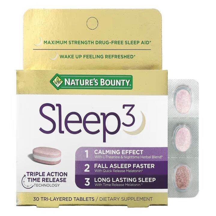 Sleep 3, Maximum Strength, Drug-Free Sleep Aid, 30 Tri-Layered Tablets ...