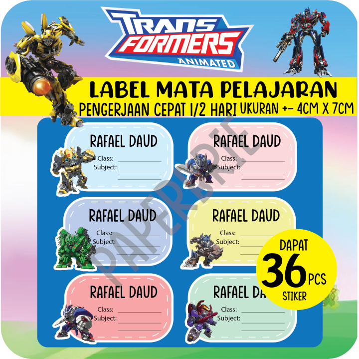 [Stiker Mapel Transformer ] Sticker Nama Buku Sekolah Custom / Sticker ...