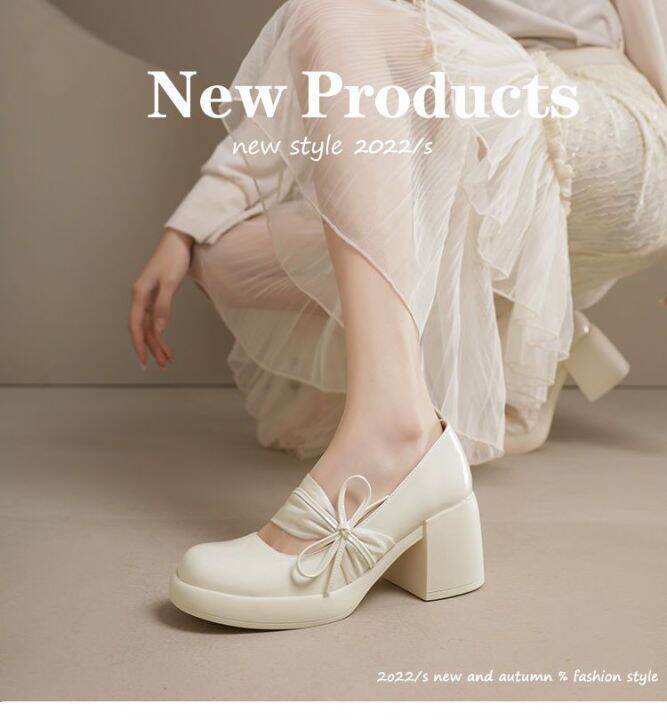 LUB-2023 Summer Gentle Breeze Shallow Mouth Retro Mary Jane Bow Thick ...