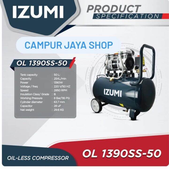 Kompresor Angin Oilless Izumi OL 1390 SS 50 High Speed Compressor 50L ...
