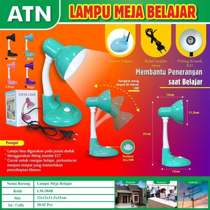 LAMPU MEJA LAMPU BELAJAR ATN 304B PAKET LAMPU FREE PACKING | Lazada ...