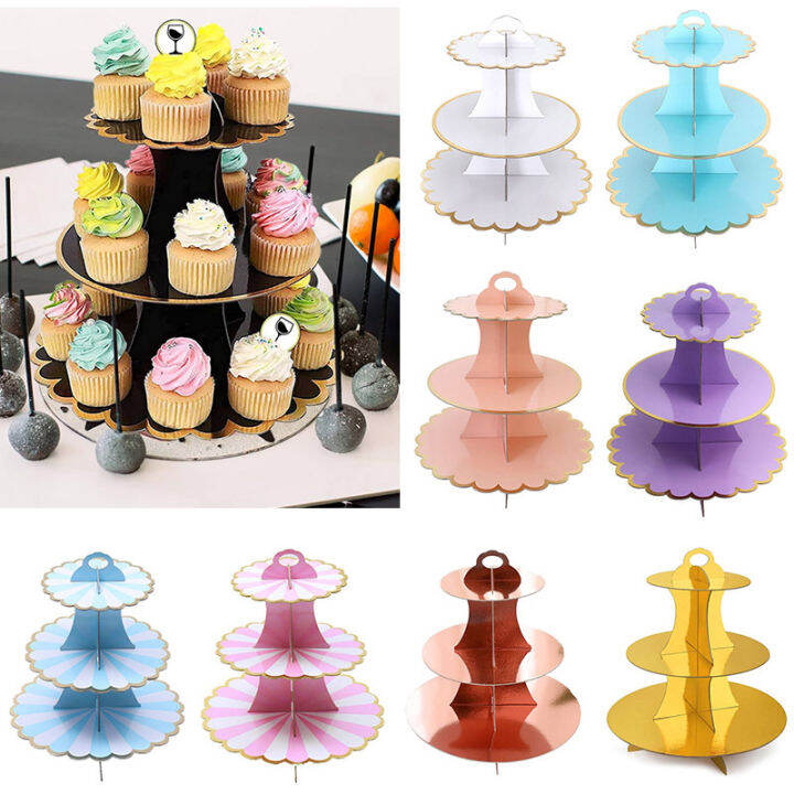 3 Tier Cardboard Cake Stand With Cupcake Stand For 24 Cupcakes Stands ...