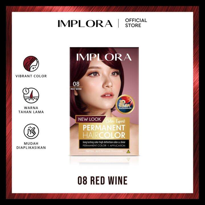 IMPLORA New Permanent Hair Color Red Wine| Cat Rambut Implora Bleaching ...