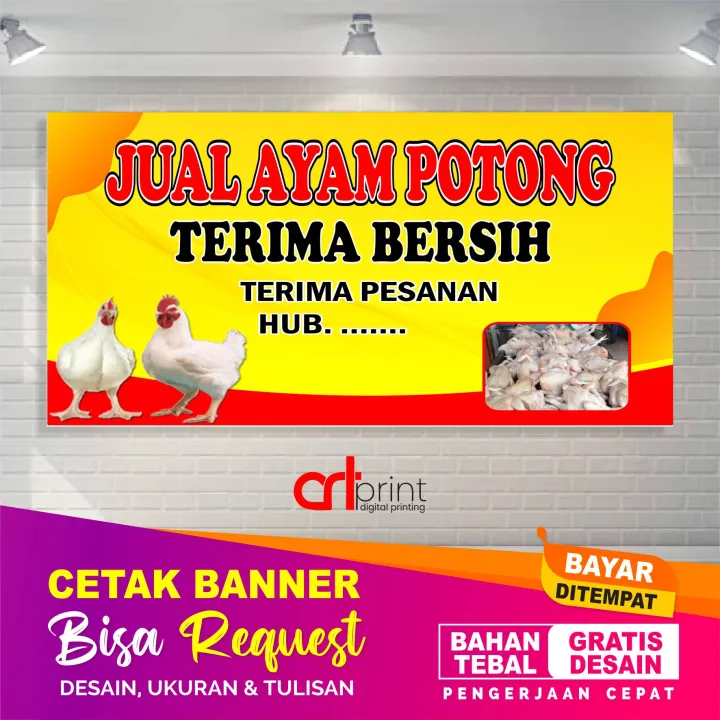 Cetak Spanduk Banner Jual Ayam Potong - Bisa Request Custom | Lazada Indonesia