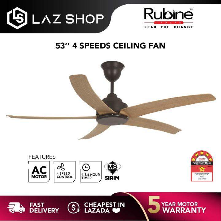 Rubine 53 Inch 5 Blades Ceiling Fan With Remote Control RCF-VENTO53-5B ...
