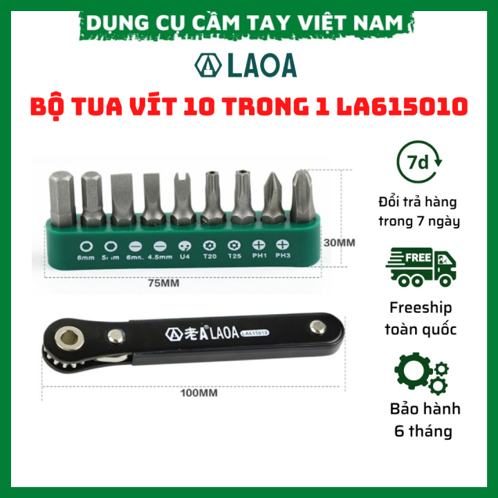 Bộ Tua vít đa năng Ratchet 10 trong 1 LAOA LA615010 thiết kế đảo ngược phù hợp với không gian ...