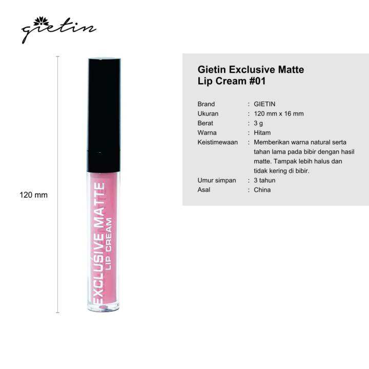 [BPOM] Gietin Lipstick Exclusive Matte Lip Cream Lembut Melembabkan & Ringan GT03 | Lazada Indonesia