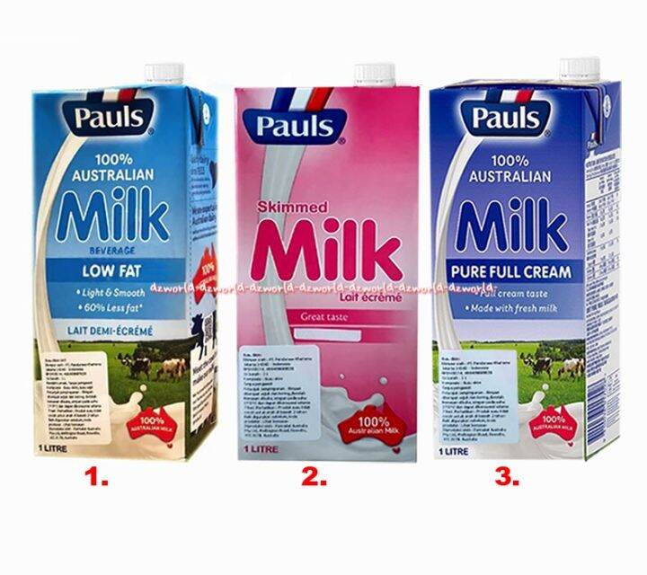 Pauls Australian Milk 1L Pure Full Cream Skimmed Milk Low Fat Lait Demi ...