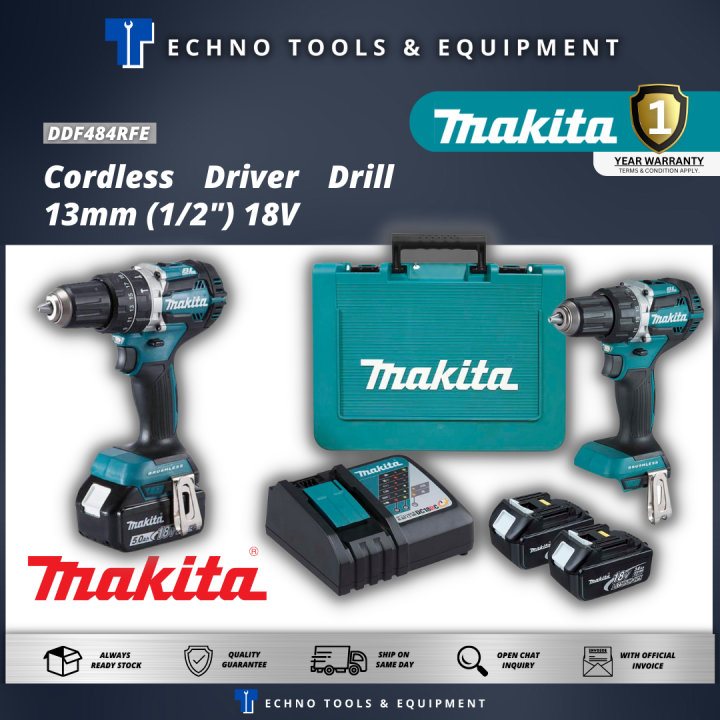 MAKITA DDF484RFE Cordless Driver Drill 13mm (1/2") 18V - 1 Year ...
