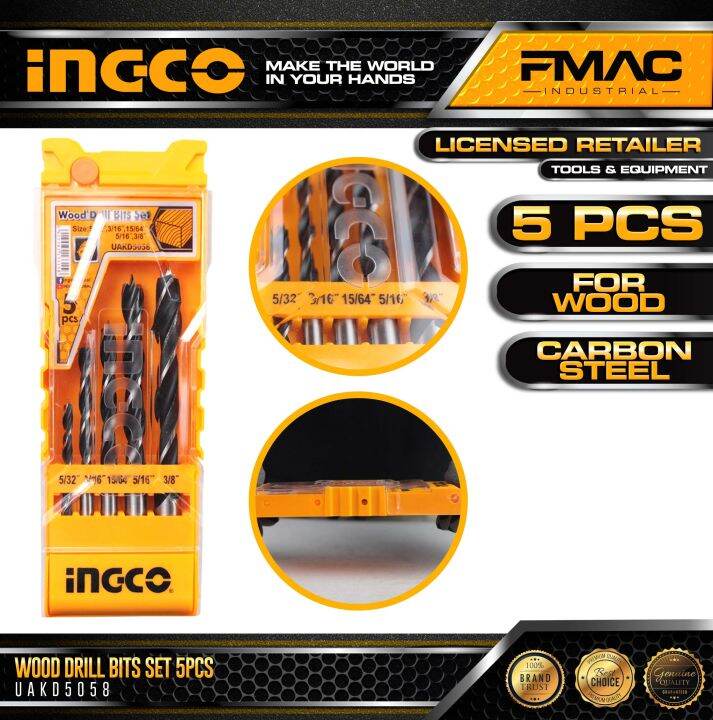 INGCO Wood Drill Bits Set 5PCS/SET UAKD5058 FMAC⭐⭐⭐⭐⭐ | Lazada PH