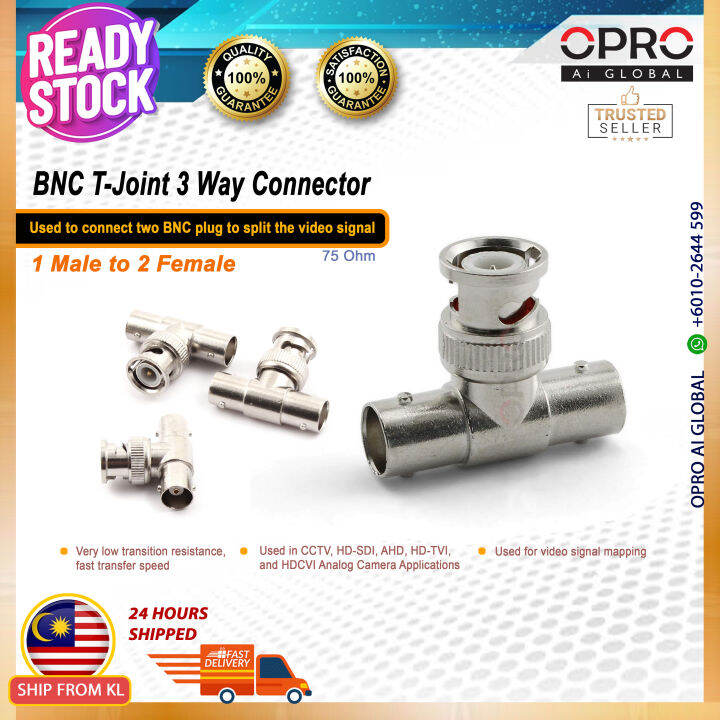 CCTV BNC T-Joint Adapter Splitter 3 Ways Connector Coupler 1 Male to 2 Female CCTV Jack Plug ...