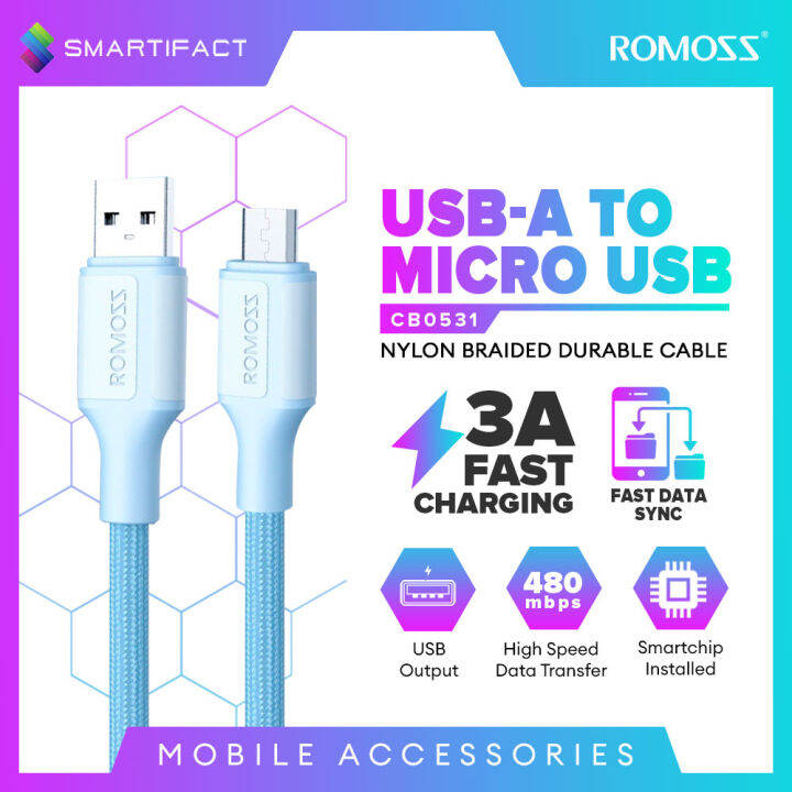 Romoss CB0531 1m Nylon Micro USB Cable with LED Light Indicator ...