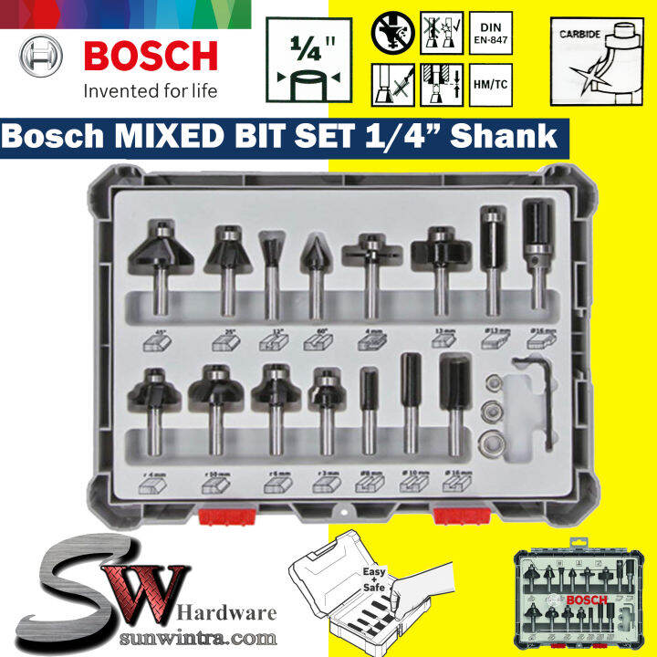 Bosch 15pcs MIXED ROUTER BIT SET 1/4" Shank #2607017473 | Lazada