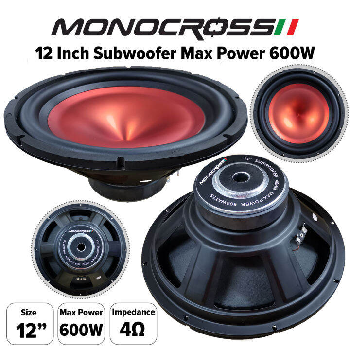 MONOCROSS 12 Inch Woofer Subwoofer 600W Max Peak Power 4 Ohm Impedance ...