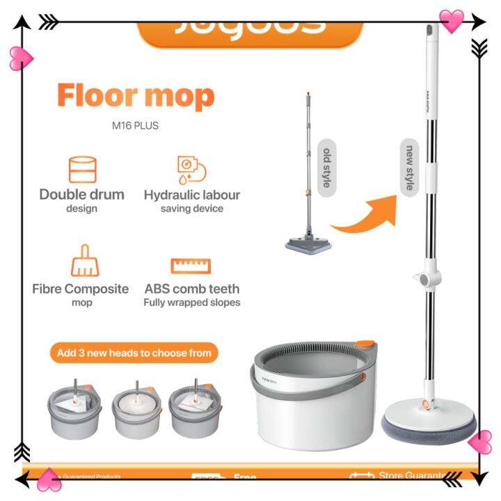Joybos Self Wash Spin Mop M16 White Spinner Flat 360 Rotating Cleaner With Turbo Flushing Bucket ...