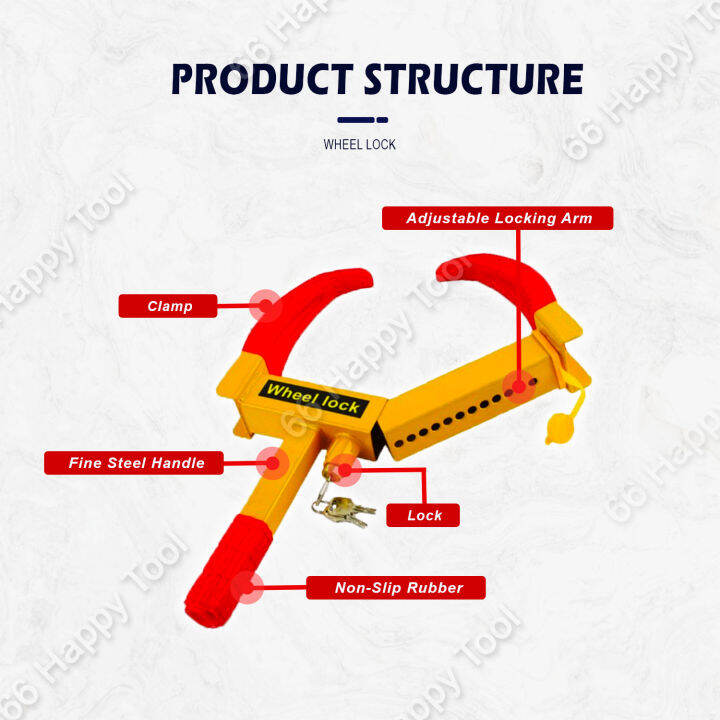 Wheel Lock Tyre Clamp Heavy Duty Security Lock 12 Holes Adjustable Anti ...