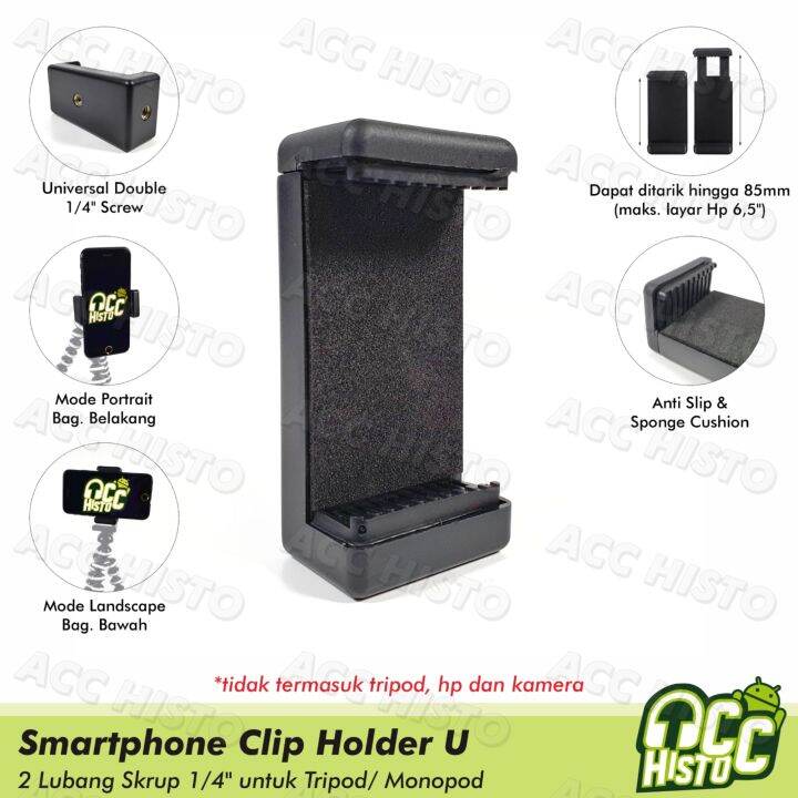 Holder Clip HP Holder U Smartphone Clamp Dua Lubang Skrup 1/4" untuk ...