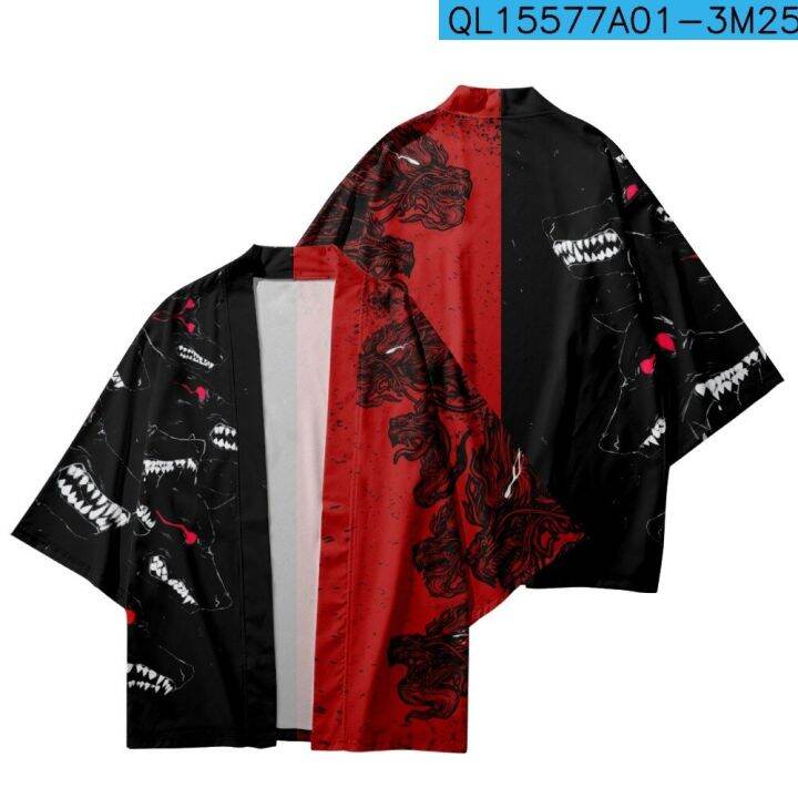 Japanese Traditional Dragon Print Color Matching Kimono Men Women ...