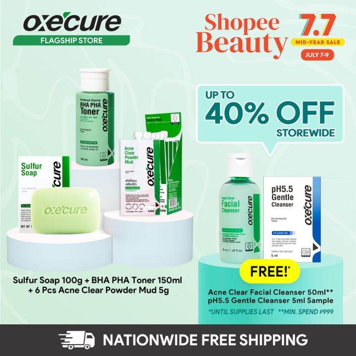 OXECURE Bye Bye Blackheads Set (Sulfur Soap, BHA PHA Toner, Acne Clear ...