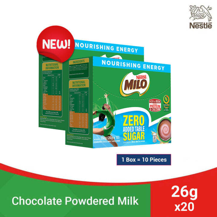 MILO Zero Added Table Sugar Powdered Choco Milk Drink 26g - Pack of 20 | Lazada PH