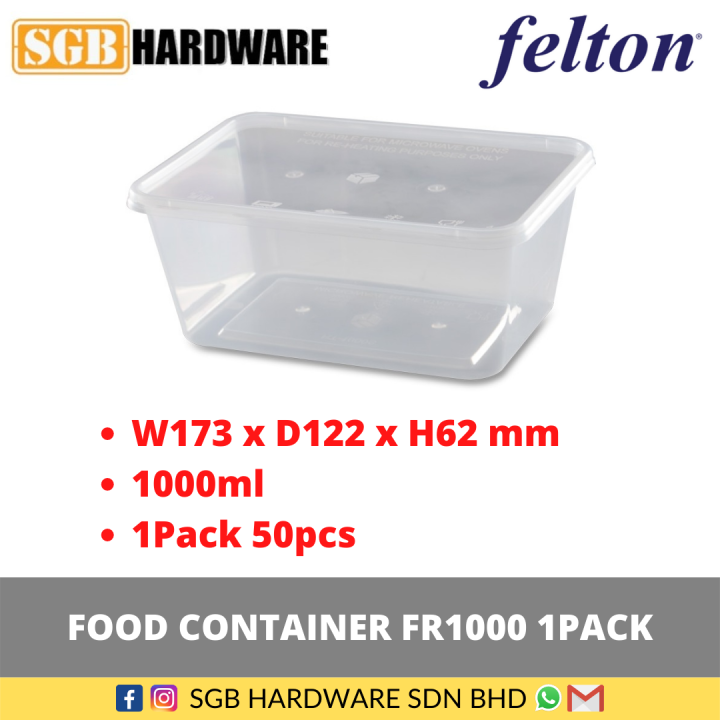Felton Disposable Microwave Rectangular Food Container FR 1000 (900mL x ...