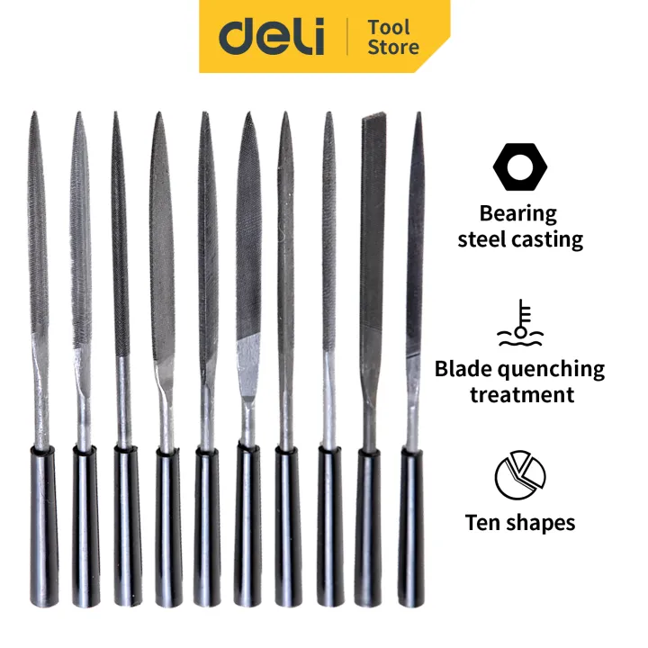 Deli Mini File /Set Alat Kikir Besi 10 Pcs 5 x 180mm High-quality ...