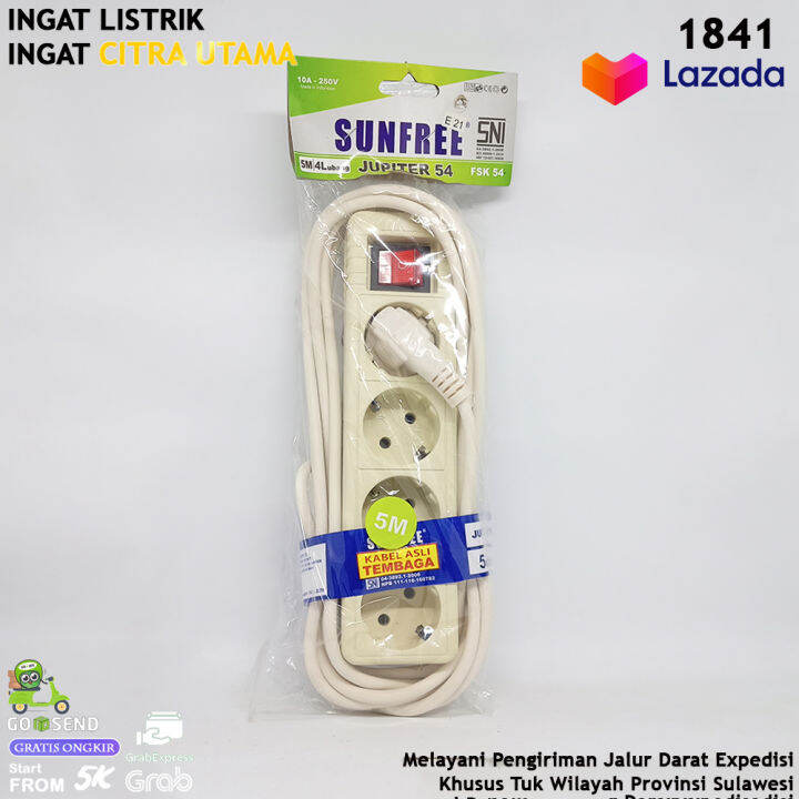 STOPKONTAK TERMINAL KUNINGAN SUNFREE 4 LUBANG 5 METER K1841 | Lazada ...