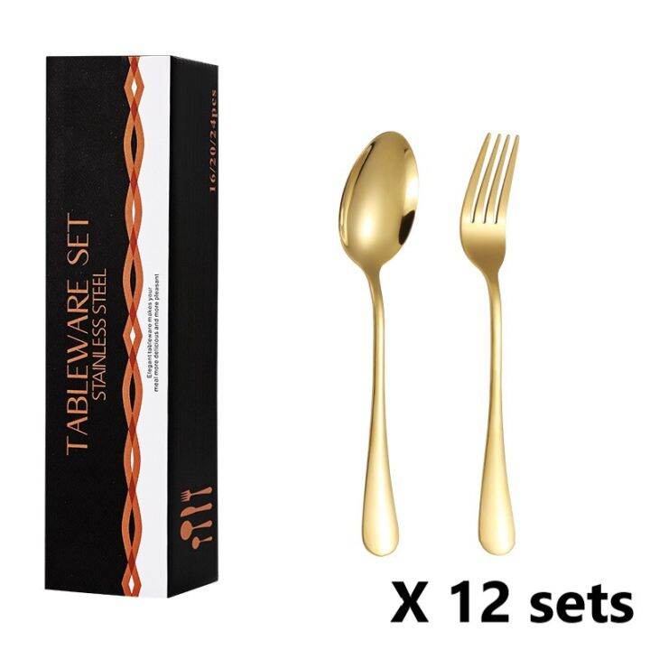 24pcs stainless steel spoon and fork with box fork and spoon set gift ...