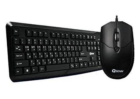 QSENN GP-KM2500 Gaming Membrane Keyboard EN/KR Layout USB (Black) + Optical Mouse Combo Set ...