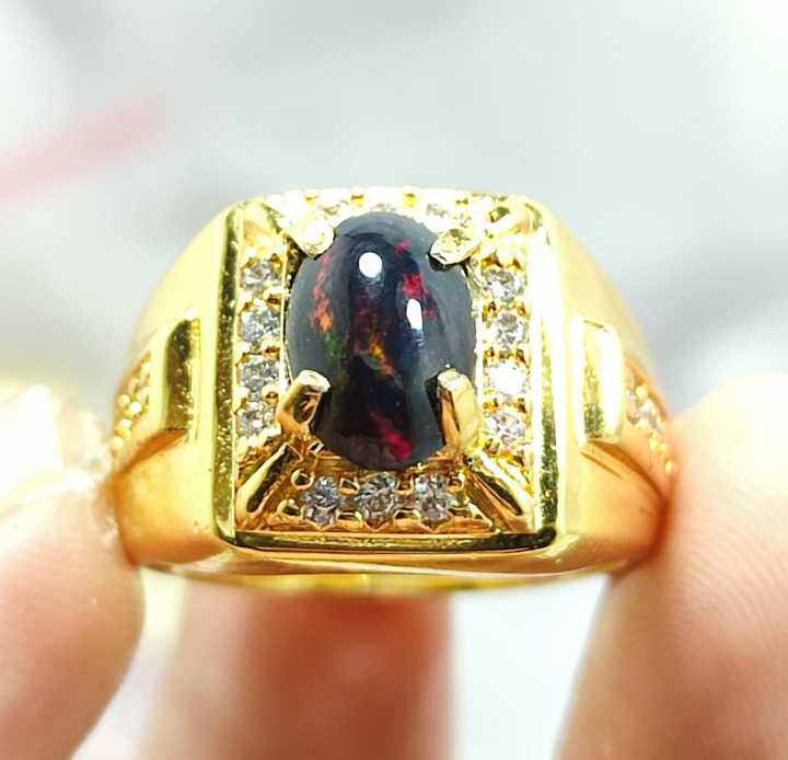 BATU CINCIN KALIMAYA BLACK OPAL ASLI NATURAL TOP JARONG SIAP PAKAI ...