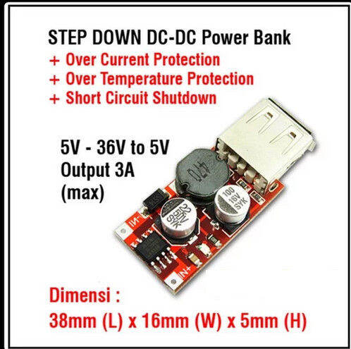 step down 5v 3A dc buck converter dc to dc penurun tegangan 5V usb 3A ...