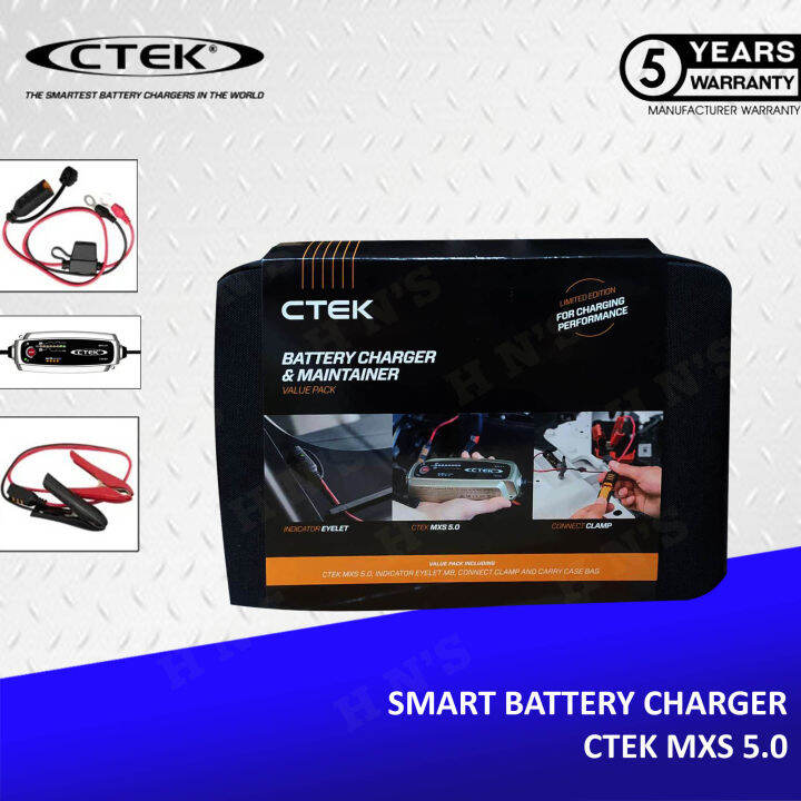 CTEK MXS 5.0 12V/5A Smart Car Battery Charger and Maintainer Value Pack ...