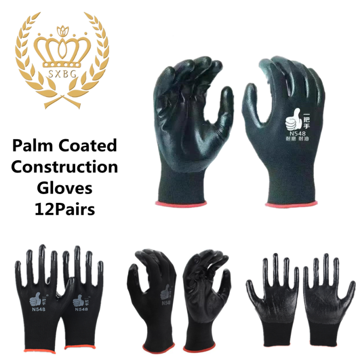 12Pairs Rubber Palm Coated Construction Gloves | Lazada PH