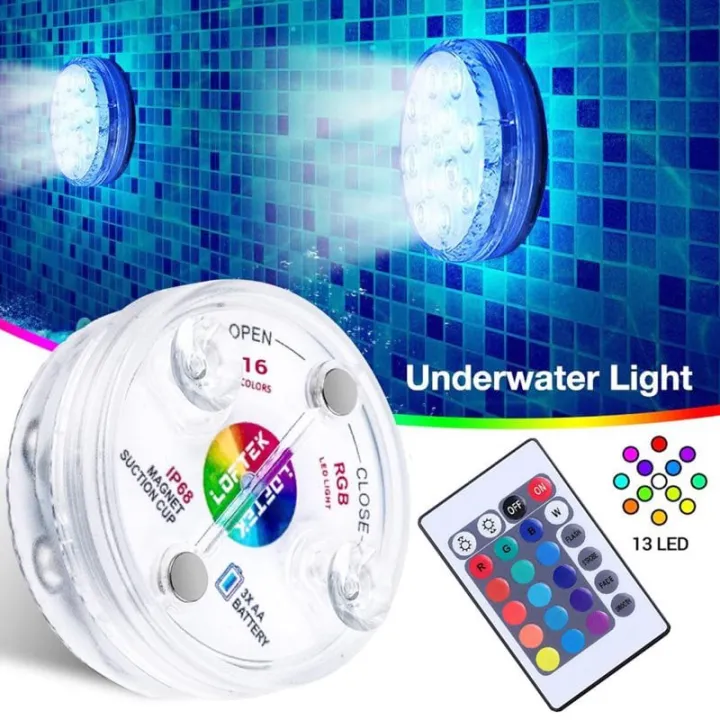 Mitch168 " 13 LED Underwater RGB LED Light 16 Colors Submersible Swimming Pool Lamp IP68 ...